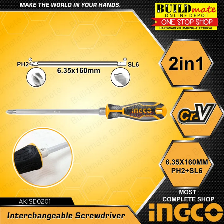 INGCO Interchangeable Screwdriver 2in1 Set Cr-V Screw Driver Hand Tool ...