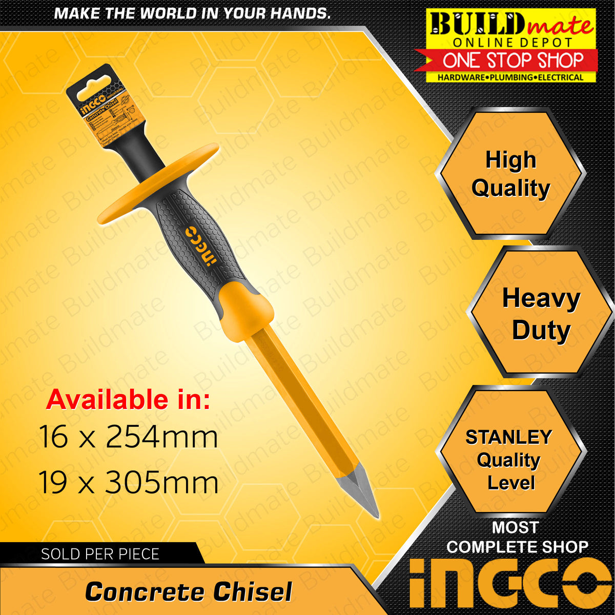 INGCO Concrete Chisel Demolition Pointed Chisel Stanley Quality 16X254 — Buildmate