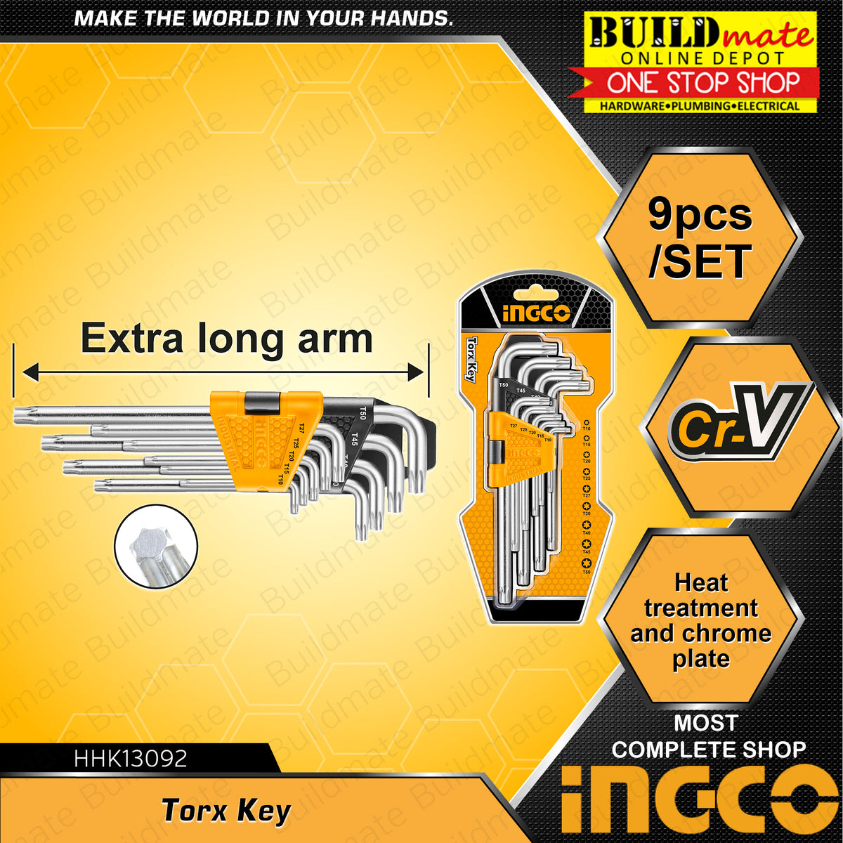 INGCO Torx Key 9PCS/SET CR-V HHK13092 •BUILDMATE• IHT — Buildmate