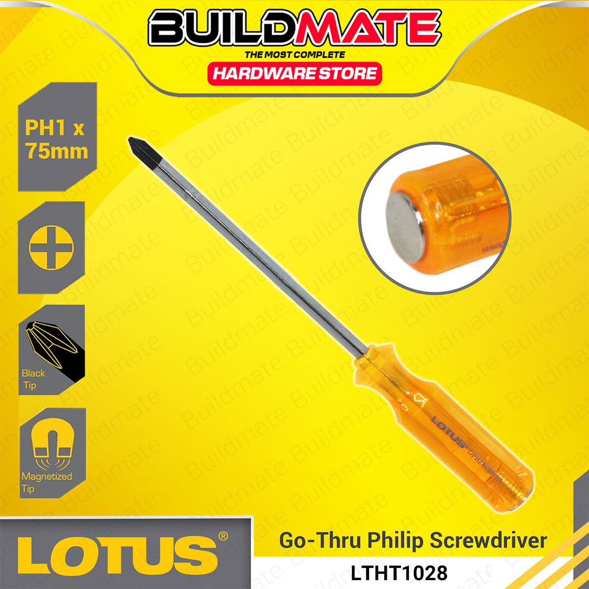 BUILDMATE Lotus Go - Thru Slotted Flat & Philips Screwdriver 75mm / 10 ...
