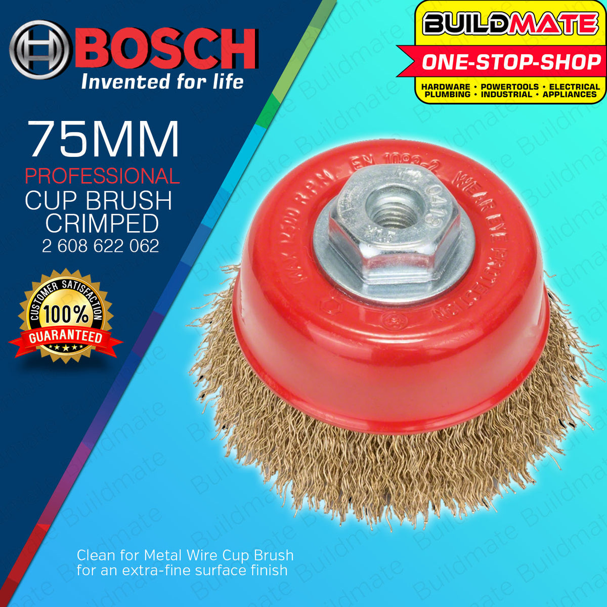 BUILDMATE Bosch 75mm Crimped Wire Cup Brush Wheel Clean for Metal Bras ...