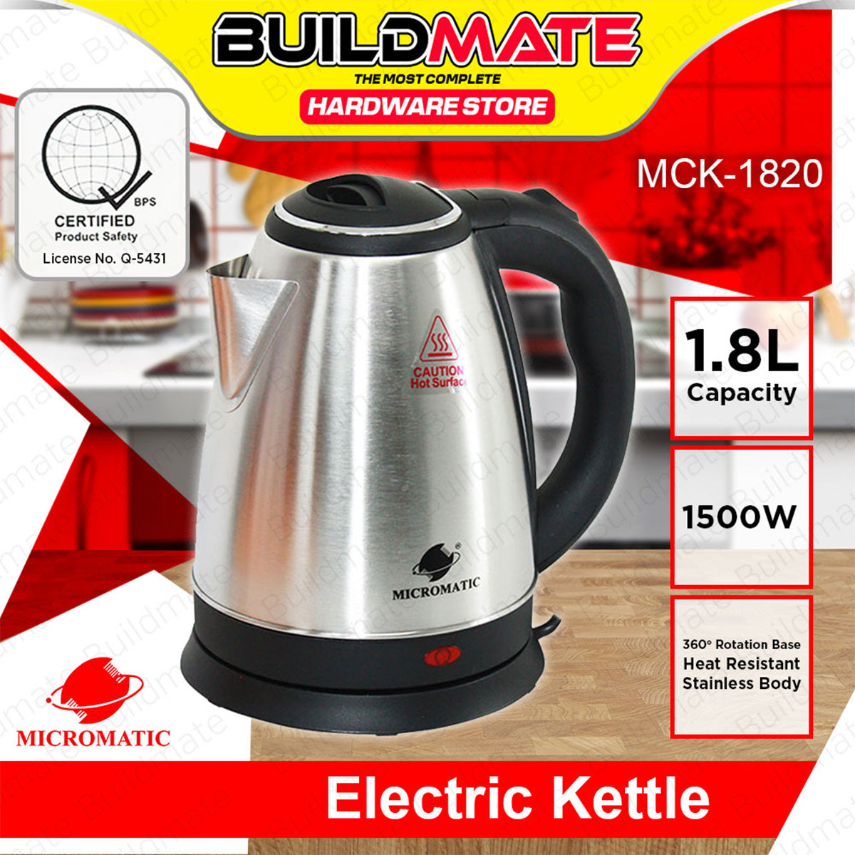 MICROMATIC 1.8L Stainless Steel Electric Cordless Water Heating Kettle ...