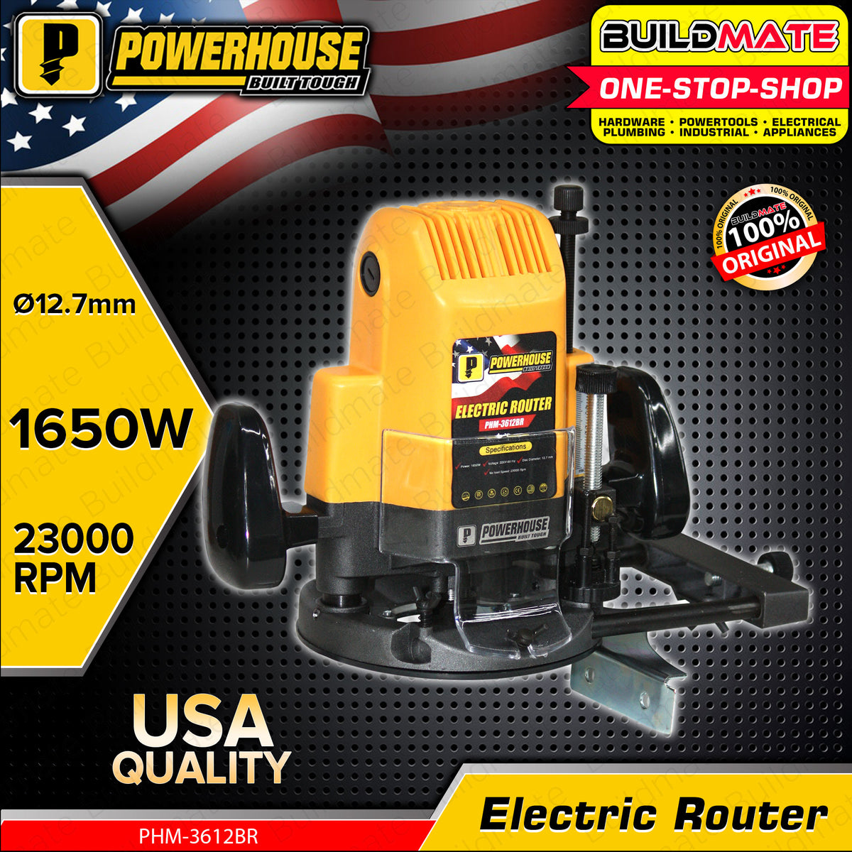 BUILDMATE Powerhouse Electric Router 1650W 12.7mm Plunge Router Lamina ...