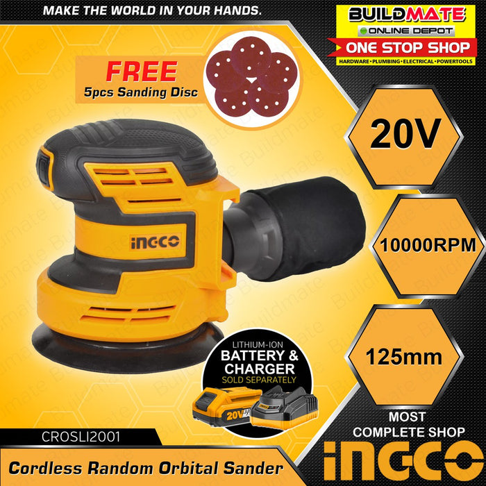 INGCO Cordless Li-Ion Random Orbital Sander 20V CROSLI2001 + FREE TROW — Buildmate