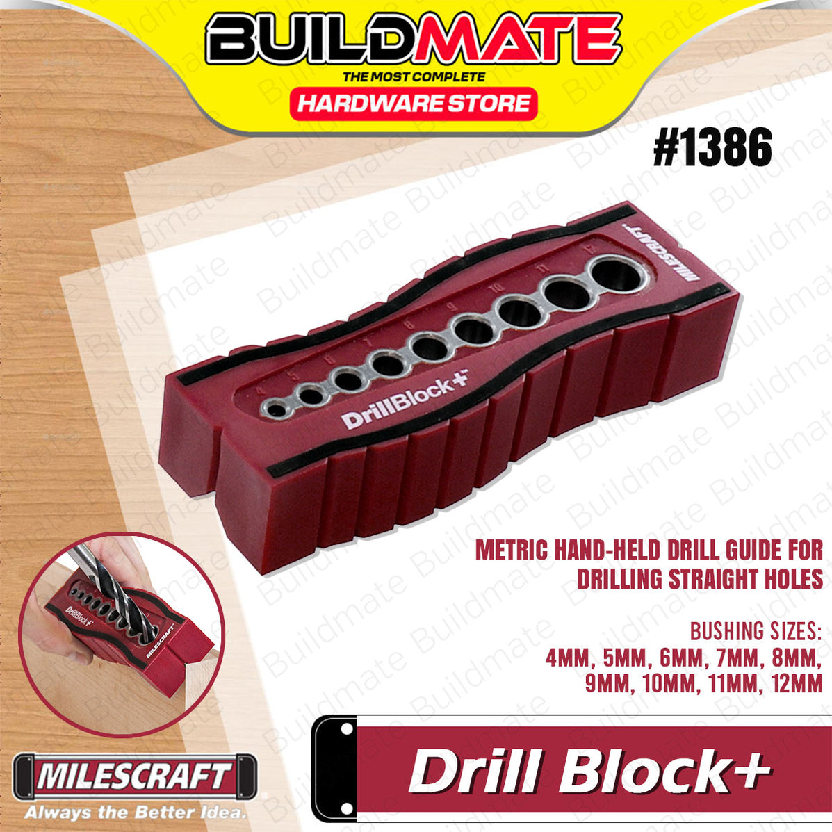 BUILDMATE Milescraft Drill Block Plus Handheld Drilling Guide Metric f ...