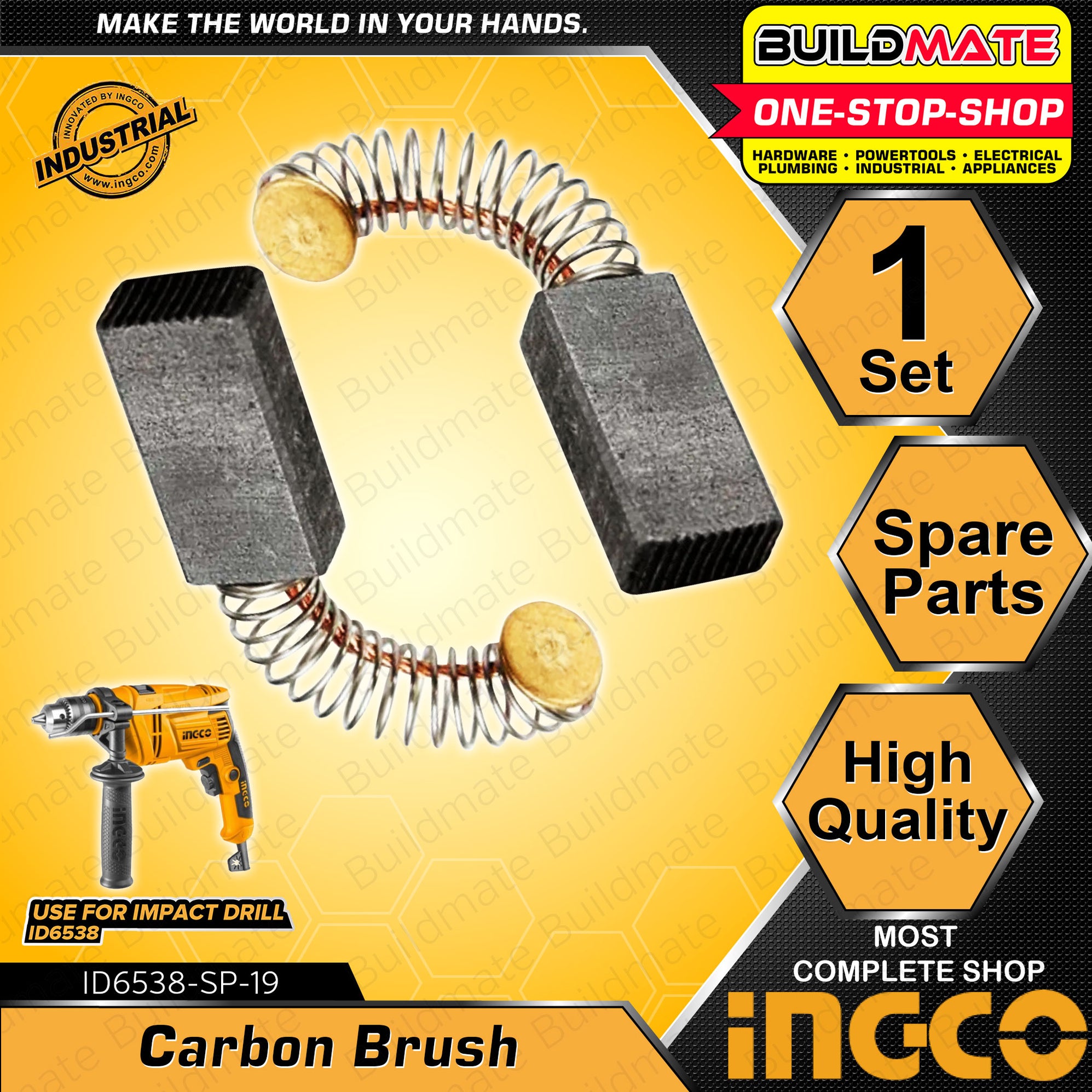 INGCO 2PCS/SET Carbon Brush for Impact Drill / Electric Drill Model Mo ...