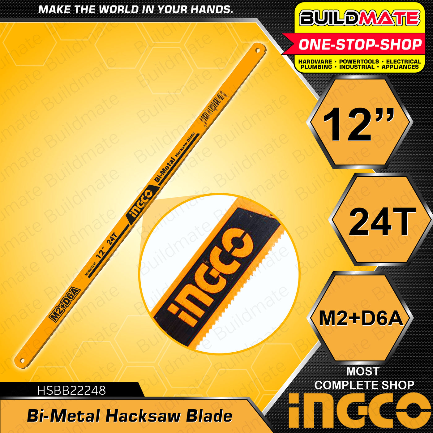 INGCO Hacksaw Blade 12" Inch 18T Bi-Metal 1pc High Speed Hack Saw Blad ...