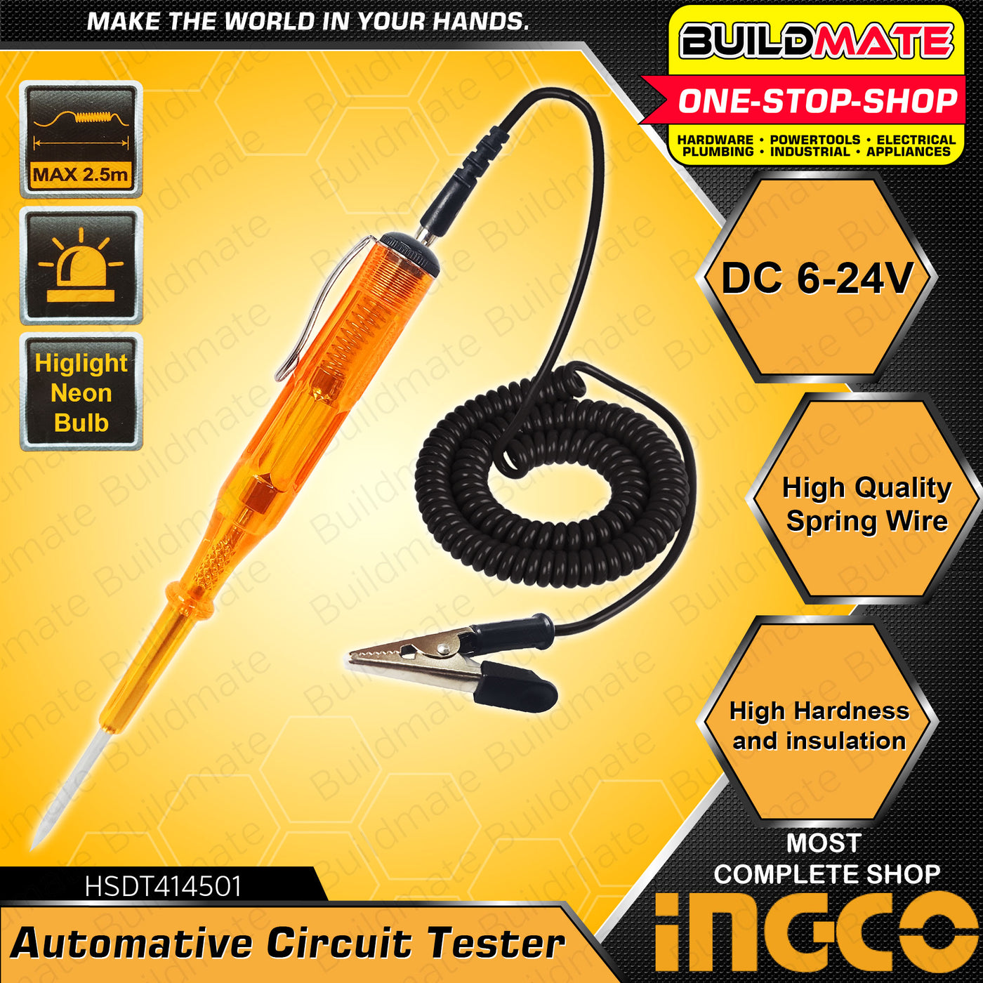 BUILDMATE Ingco Test Pencil AC 100 - 250V | DC6V-12V-24V Automotive Ci ...