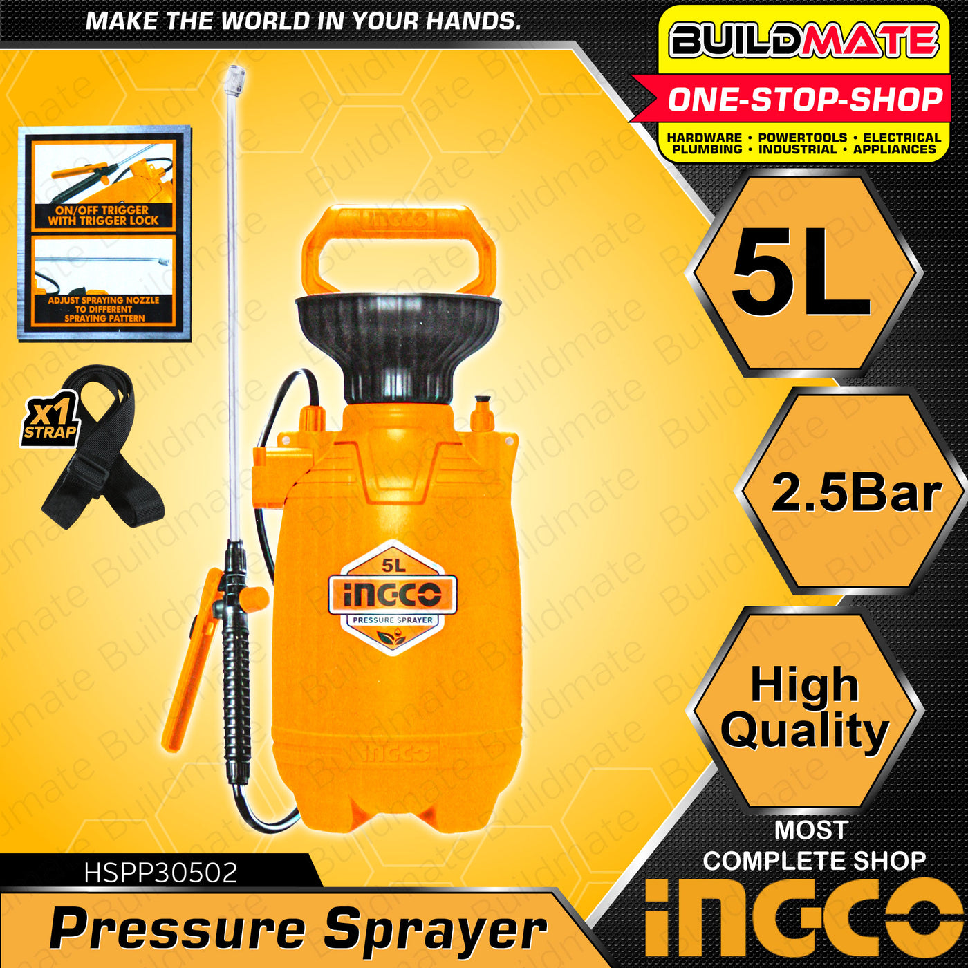 BUILDMATE Ingco Water Sprayer 5L/8L Handheld Garden Misting Spray Pres ...