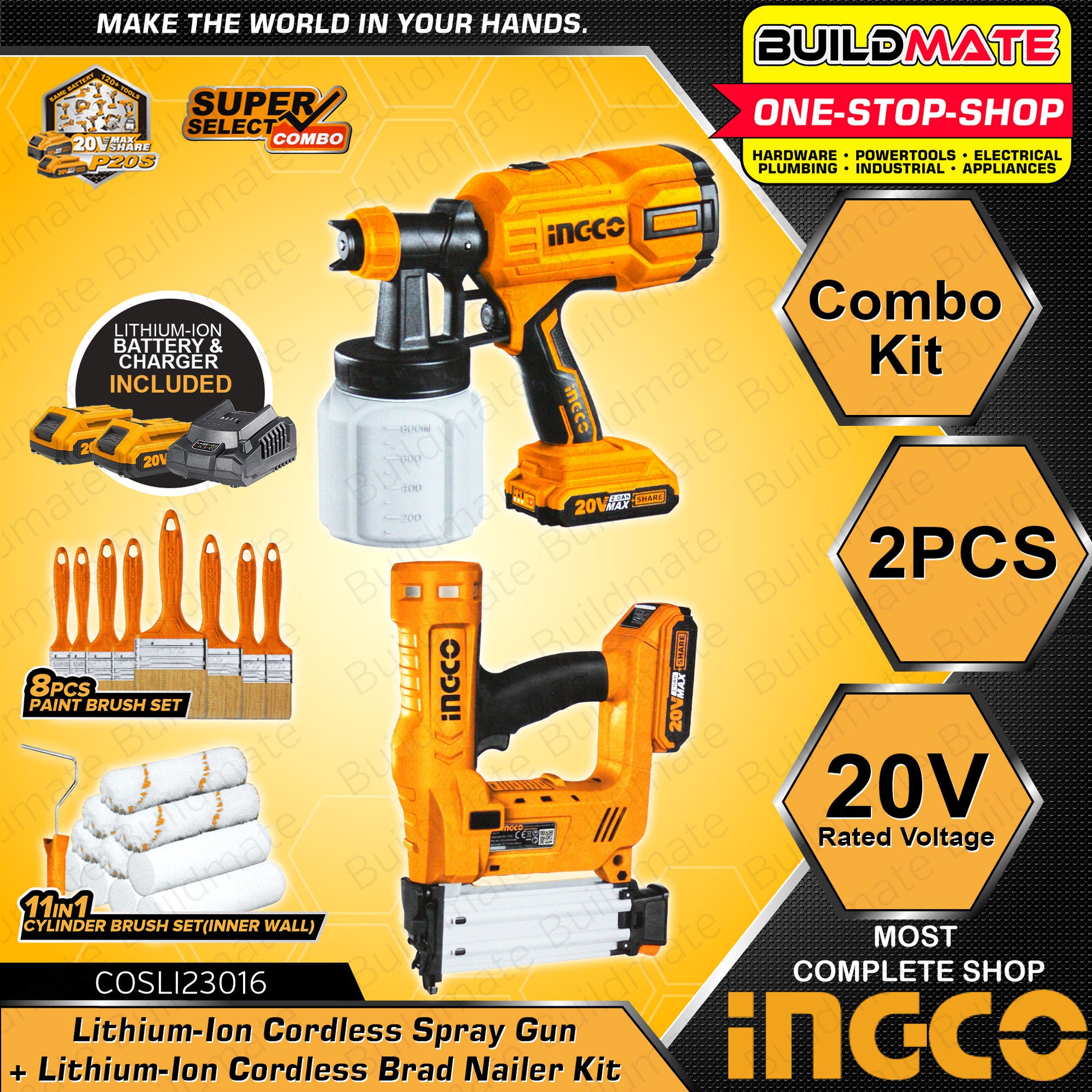 [EXCLUSIVE] BUILDMATE Ingco 2PCS Combo Kit 20V Cordless Brad Nailer HV ...