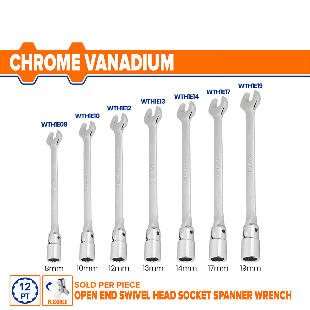 BUILDMATE Wadfow Open End Swivel Head Socket Spanner Wrench 8MM - 19MM ...