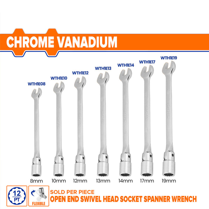 BUILDMATE Wadfow Open End Swivel Head Socket Spanner Wrench 8MM - 19MM ...