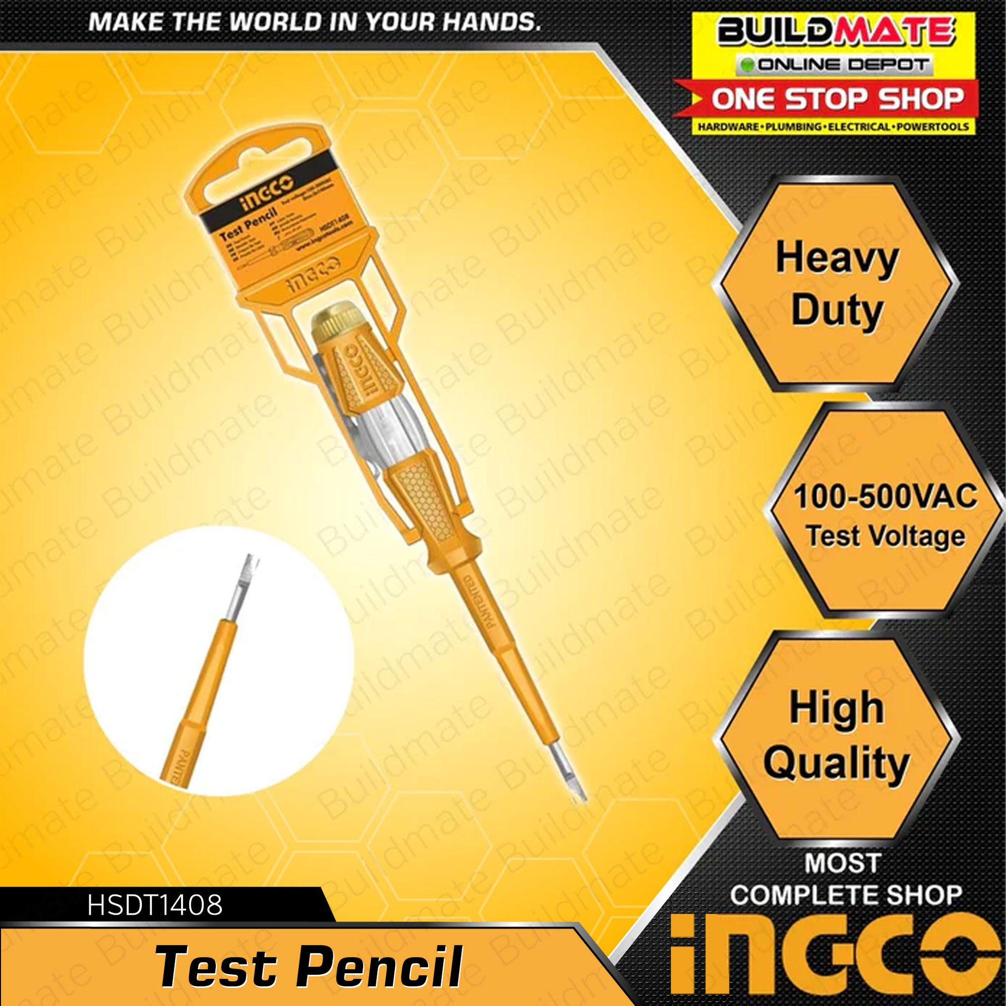 INGCO Test Pencil 100-500VAC HSDT1408 •BUILDMATE• IHT — Buildmate