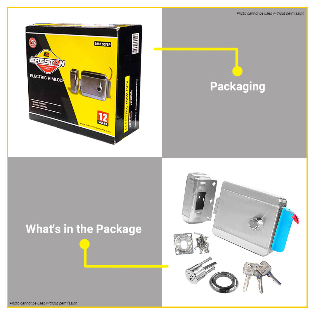 CRESTON Electric Rim Lock 12V STAINLESS STEEL 9887/SS/SP •BUILDMATE ...