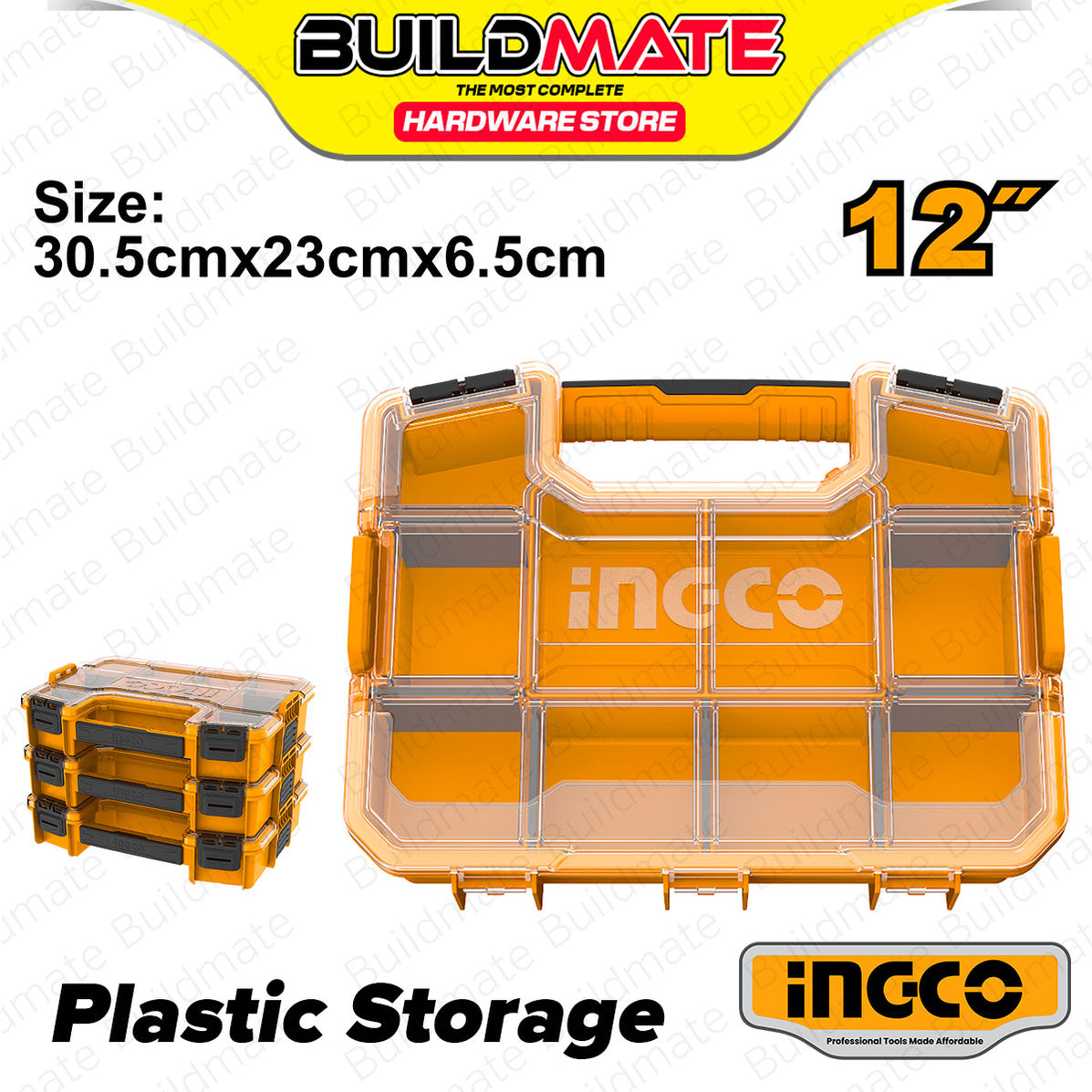 BUILDMATE Ingco Plastic Organizer 12" - 15" Inch Stackable Storage Det ...