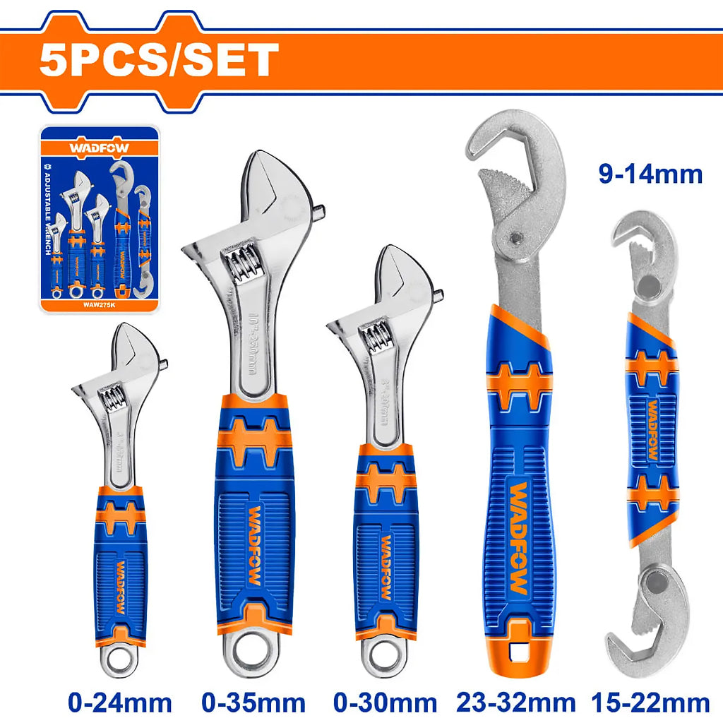 BUILDMATE Wadfow 5PCS Adjustable Wrench Set Open End Easy Grip Multifu ...