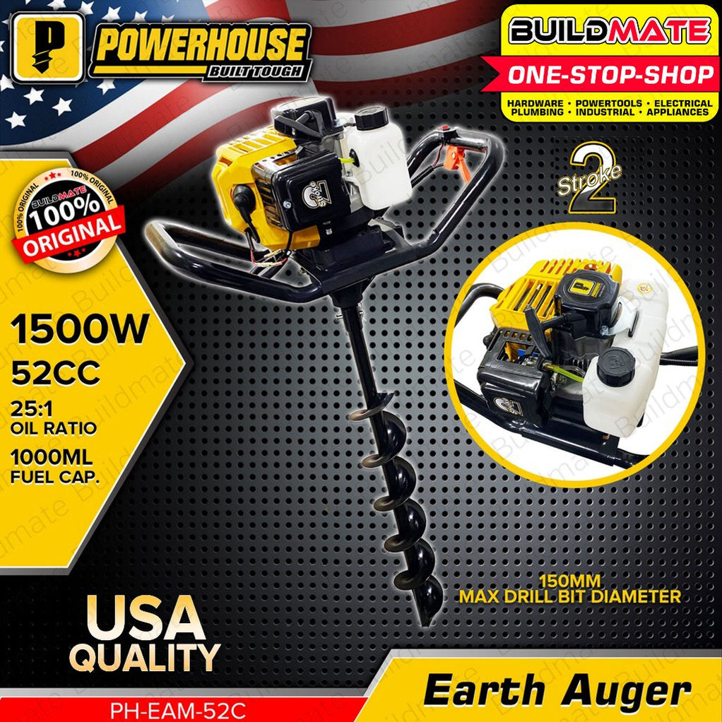 BUILDMATE Powerhouse USA Earth Ground Auger Machine 2-Stroke 52cc Engi ...