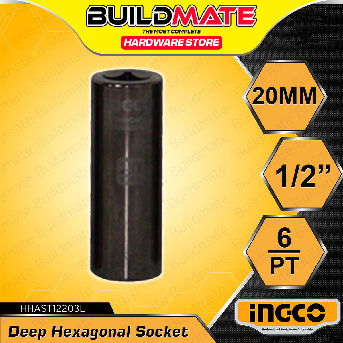 BUILDMATE Ingco 1/2" Inch Deep Hexagonal Sockets 8mm-32mm Cr-V Hexagon ...