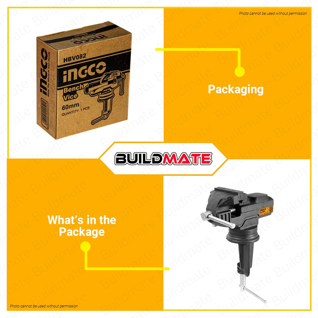 BUILDMATE Ingco Bench Vice 60MM with Anvil Body Cast Iron Bench Vise f ...