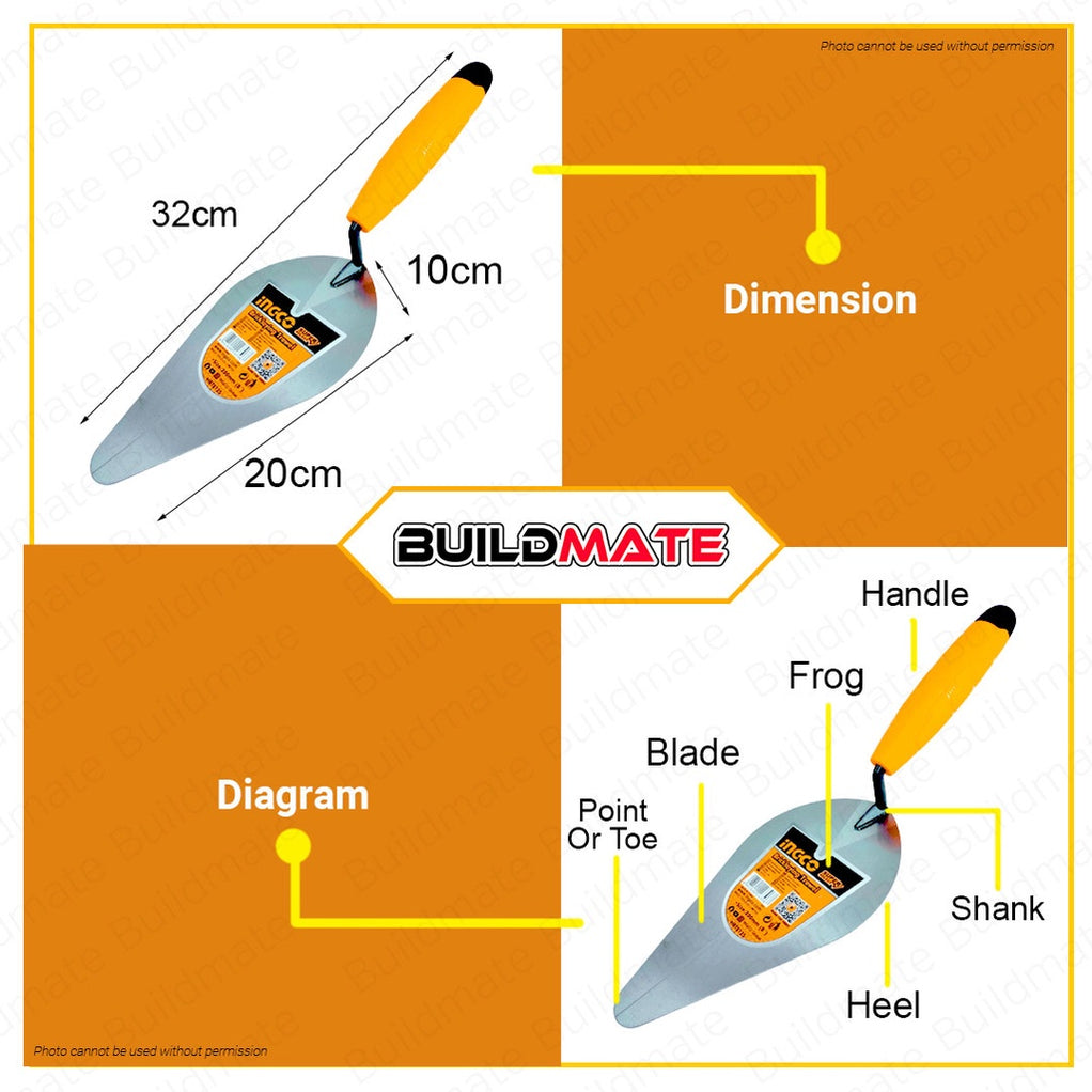 BUILDMATE Ingco Bricklaying Cement Trowel 6"-11" Inch Masonry Brick La ...