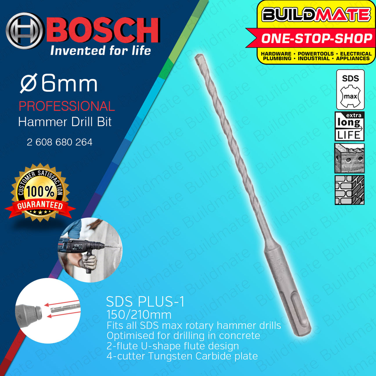 BOSCH Hammer Drill Bit SDS Plus-1 10MM - 12MM for Concrete & Masonry W ...