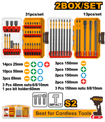 INGCO 44pcs Screwdriver Bits and Magnetic Nuts Set Multi-purpose Faste ...