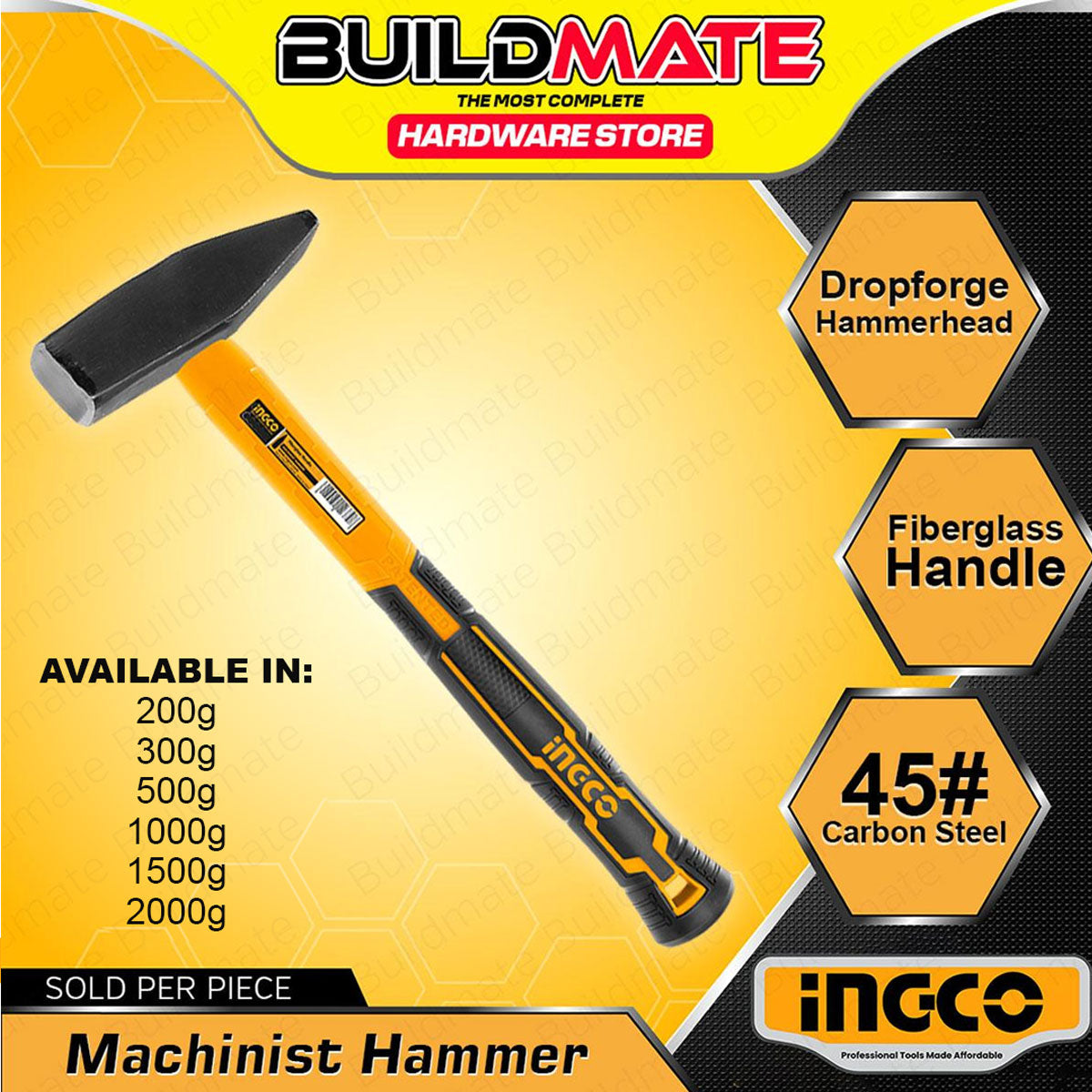 BUILDMATE Ingco Machinist Hammer Drop-forged Hammerhead 200g-1500g wit ...