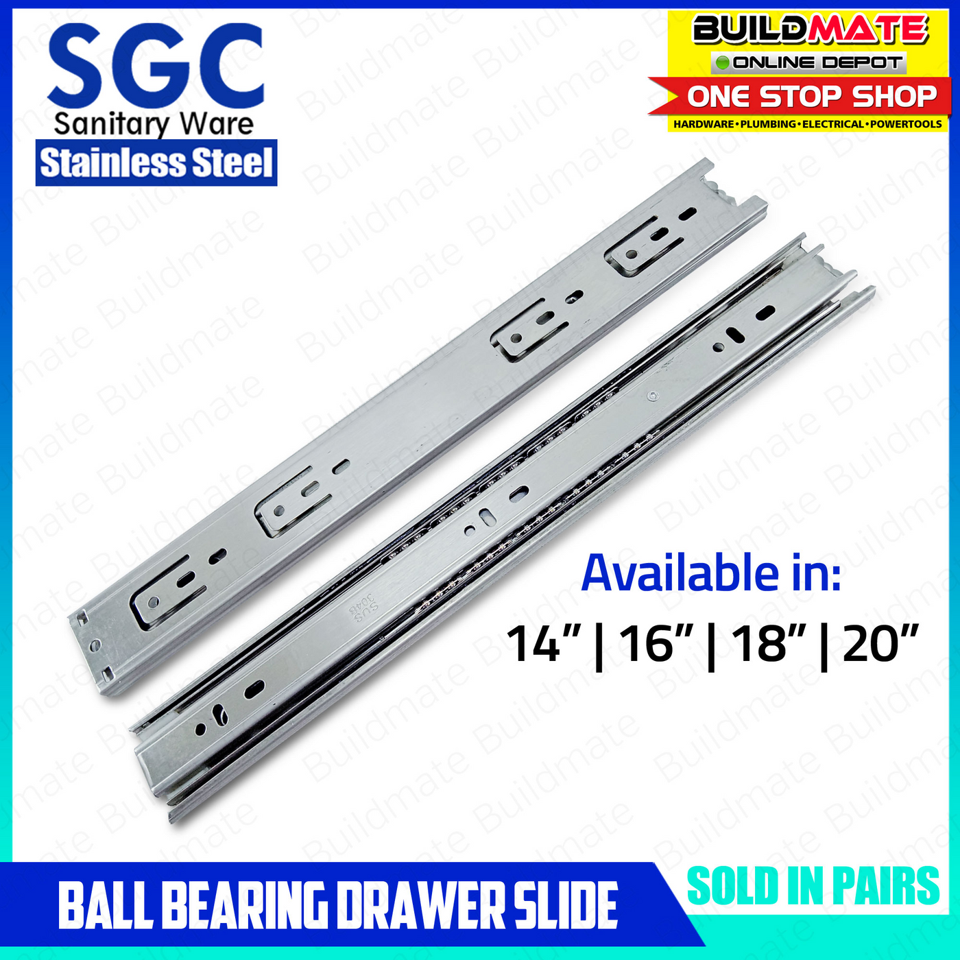 BUILDMATE S.G.C. Stainless Steel Ball Bearing Drawer Slide Guide 14"-2 ...