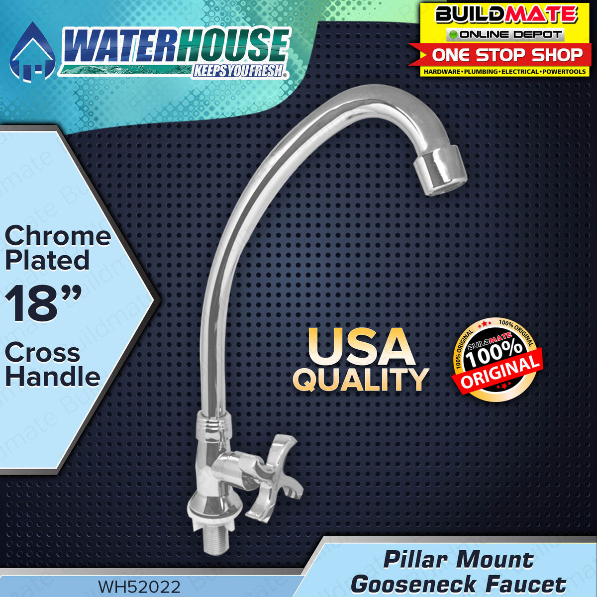 WATERHOUSE by POWERHOUSE Pillar Mounted Gooseneck Sink Tap Faucet Cros ...