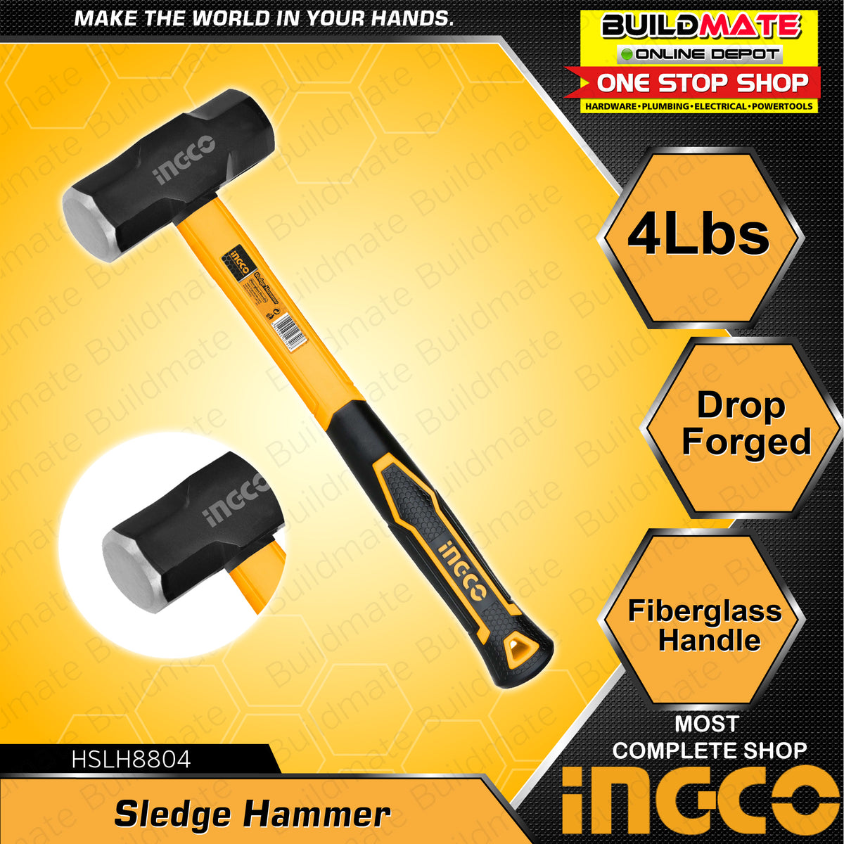 INGCO Sledge Hammer 4LB HSLH8804 •BUILDMATE• IHT — Buildmate