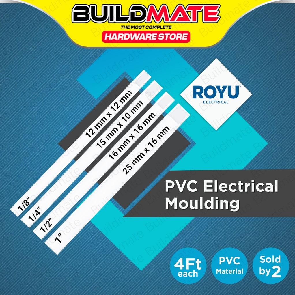 (2PCS x 4FT) BUILDMATE Royu PVC Electrical Moulding 1/2" - 1" Inch Pla ...