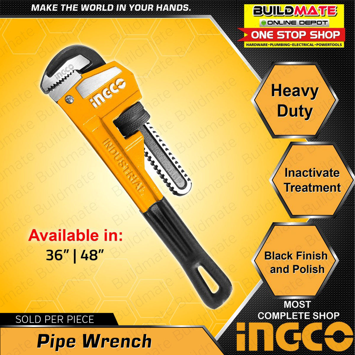INGCO Pipe Wrench Mobile Jaw Drop-Forged Carbon Steel 36" | 48" [SOLD ...