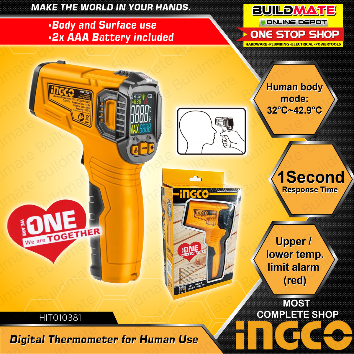 INGCO Infrared Digital Thermometer Thermal Scanner Body and Surface HI ...