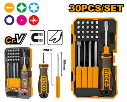 INGCO 30pcs Interchangeable Screwdriver and Bits Set for Multi-purpose ...