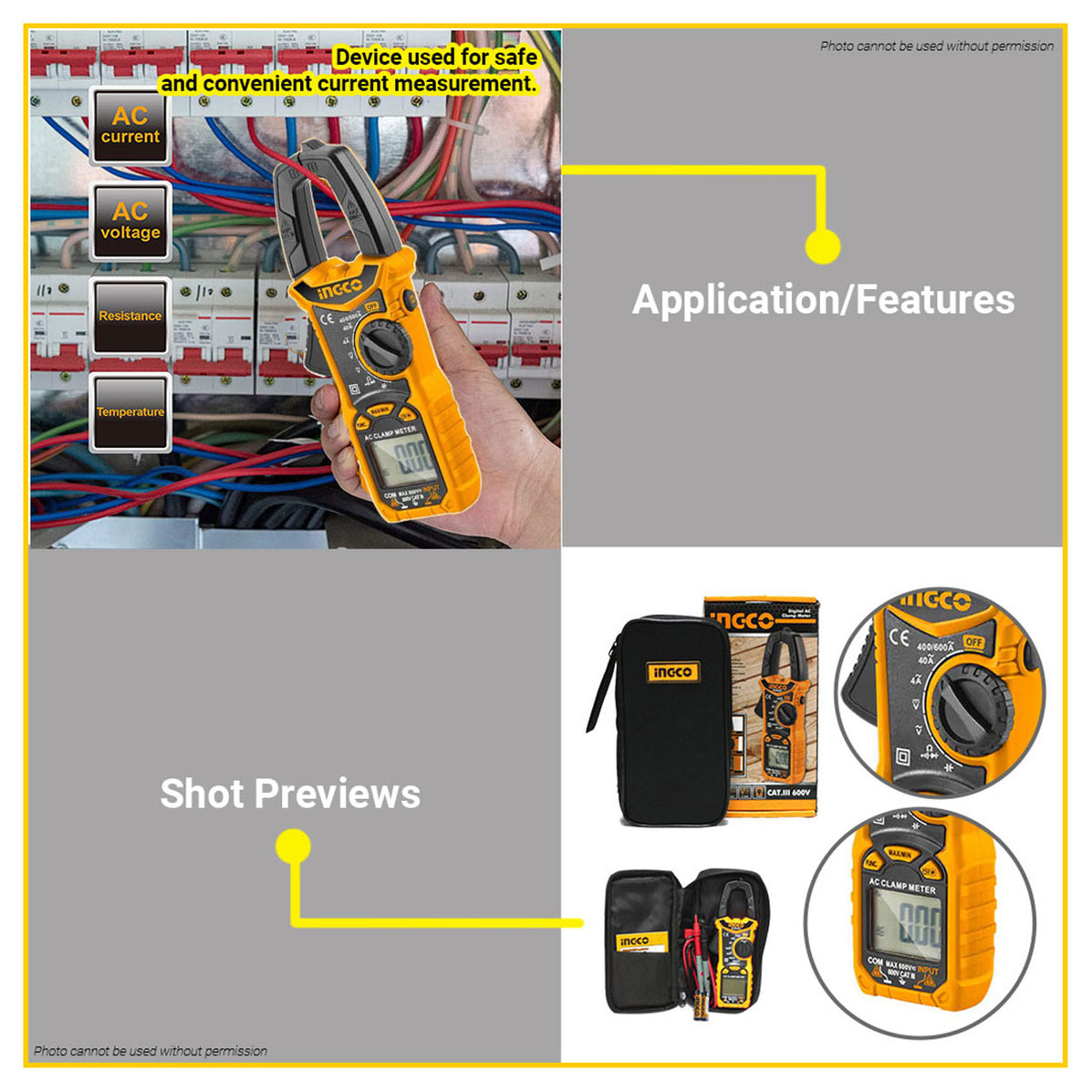 BUILDMATE Ingco Digital Clamp Meter Tester True RMS 6000 Counts Multim ...