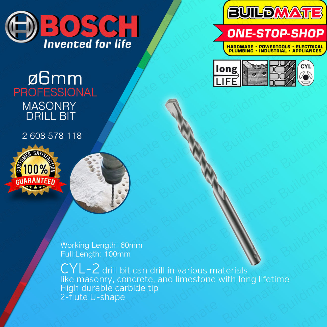 BUILDMATE Bosch CYL-2 Drill Bit for Masonry Concrete Limestone Drillin ...