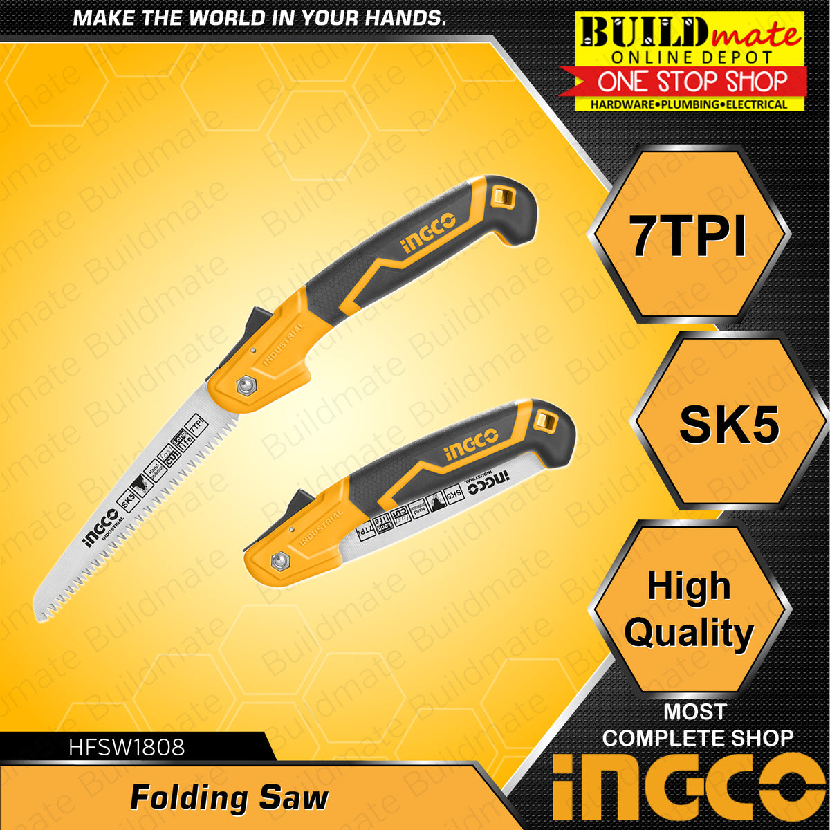 BUILDMATE Ingco Folding Saw 7" 7TPI Wood Cutter Plant Pruning Saw Prun ...