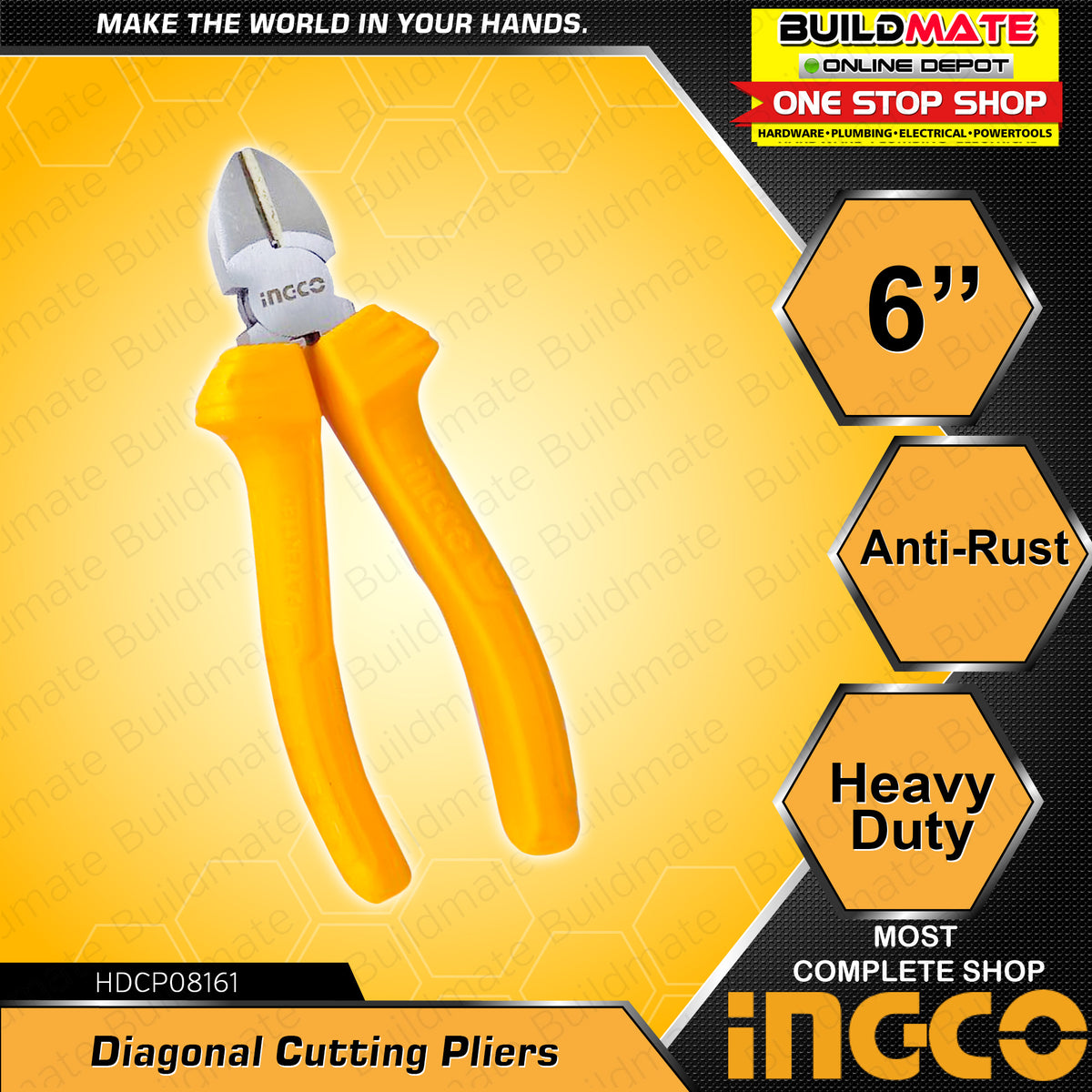 INGCO Diagonal Cutting Pliers 6" HDCP08161 •BUILDMATE• IHT — Buildmate
