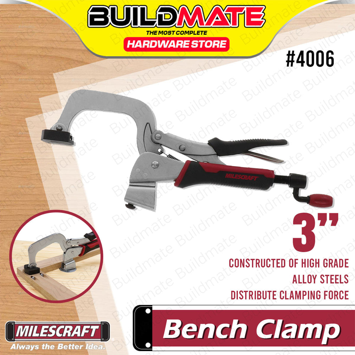 BUILDMATE Milescraft Bench Clamp 3" / 6" Inch Heavy Duty Woodworking C ...