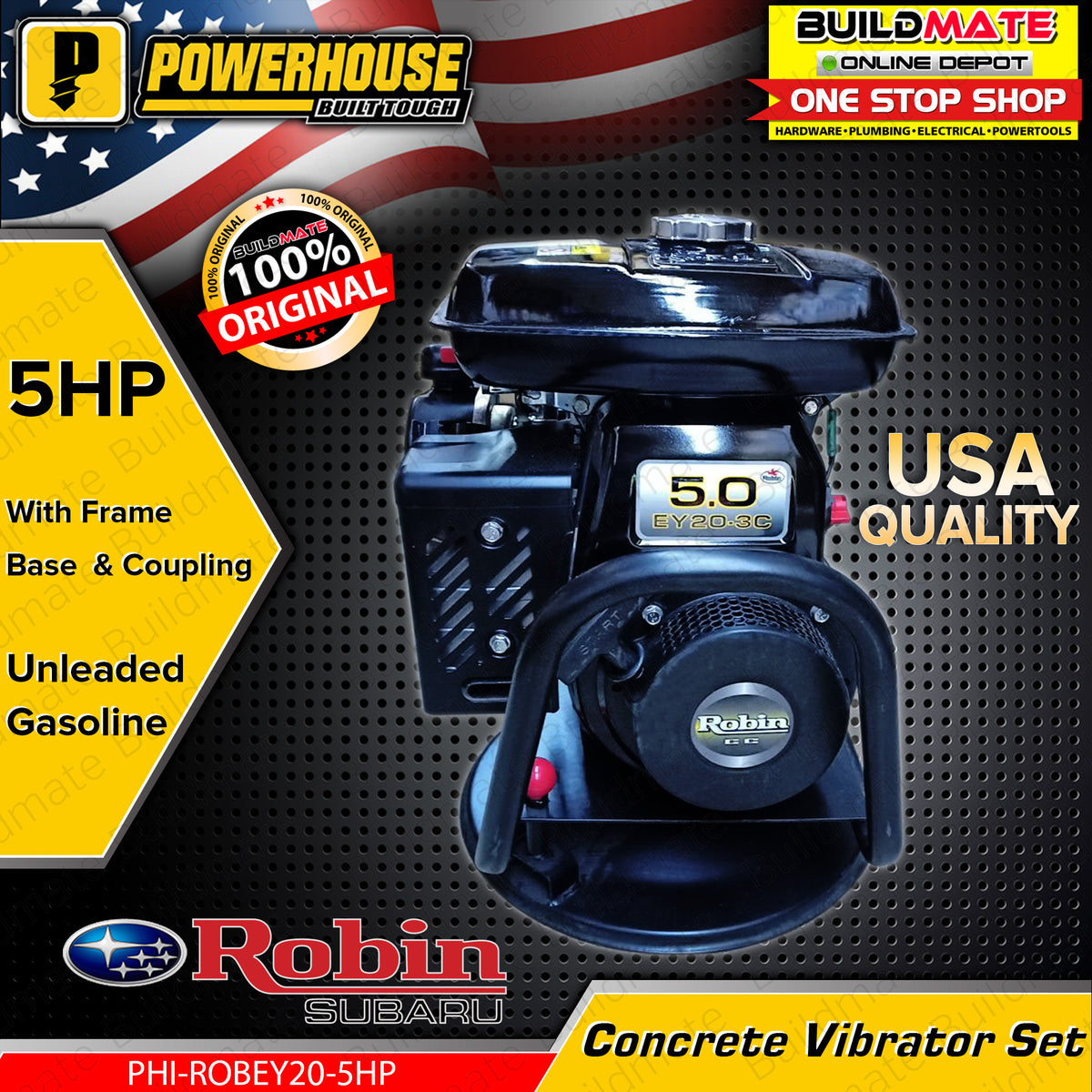 POWERHOUSE 5HP Industrial EY20 ROBIN Engine Concrete Vibrator Set with ...