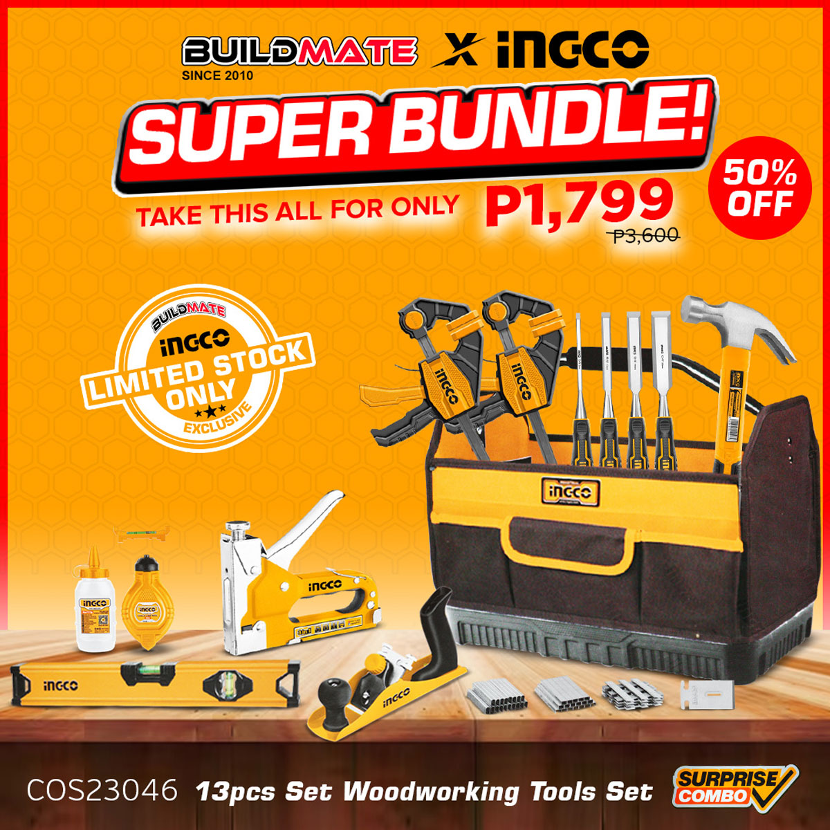 BUILDMATE Ingco Woodworking Tools Set 13PCS/SET | 32PCS/SET Hammer Pla ...