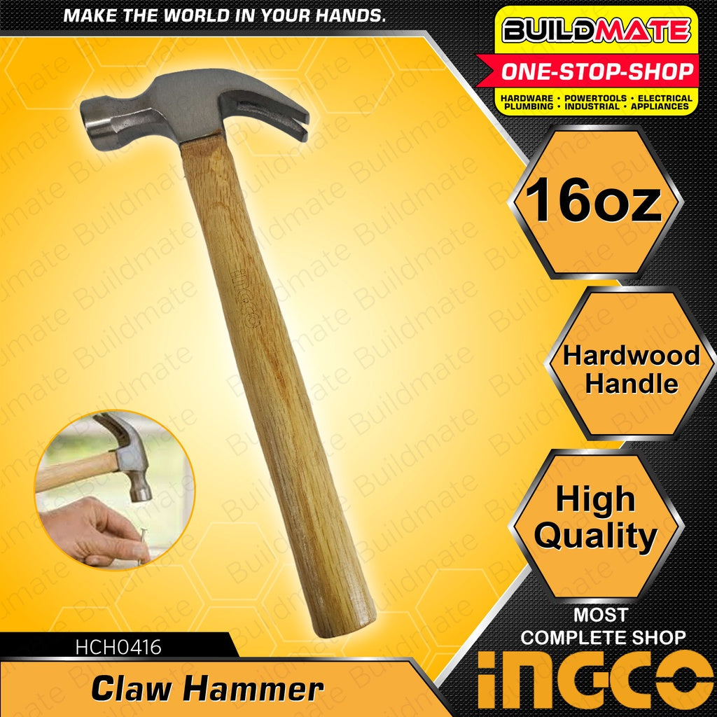 INGCO Claw Hammers 16oz Hardwood Handle Super Select HCH0416 •BUILDMAT ...