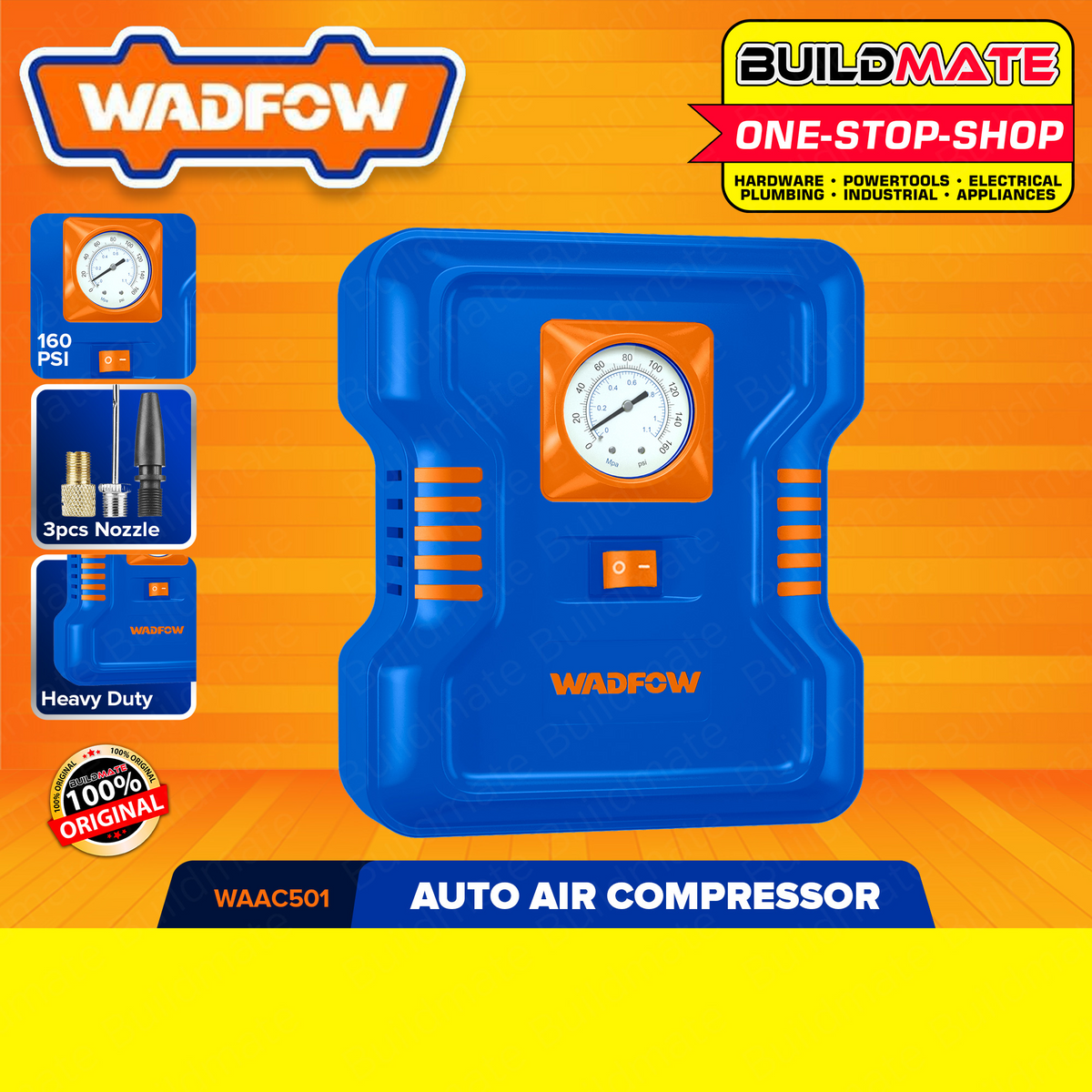WADFOW Auto Air Compressor 160PSI With 3pcs Nozzle Tire Inflator WAAC5 ...