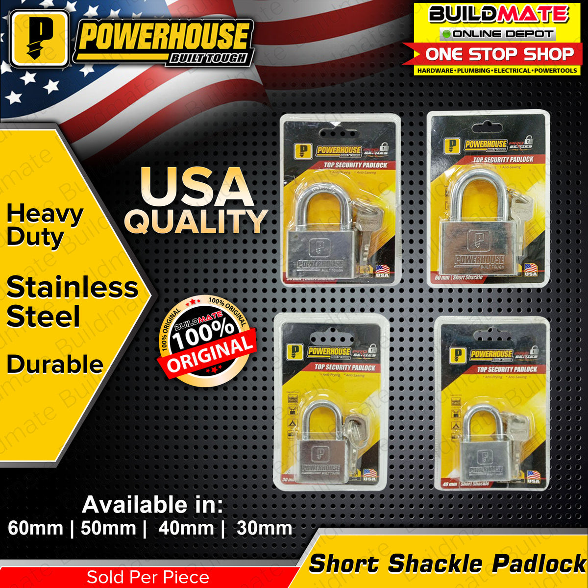 POWERHOUSE Short Shackle Padlock 30mm | 40mm | 50mm | 60mm SOLD PER PI ...