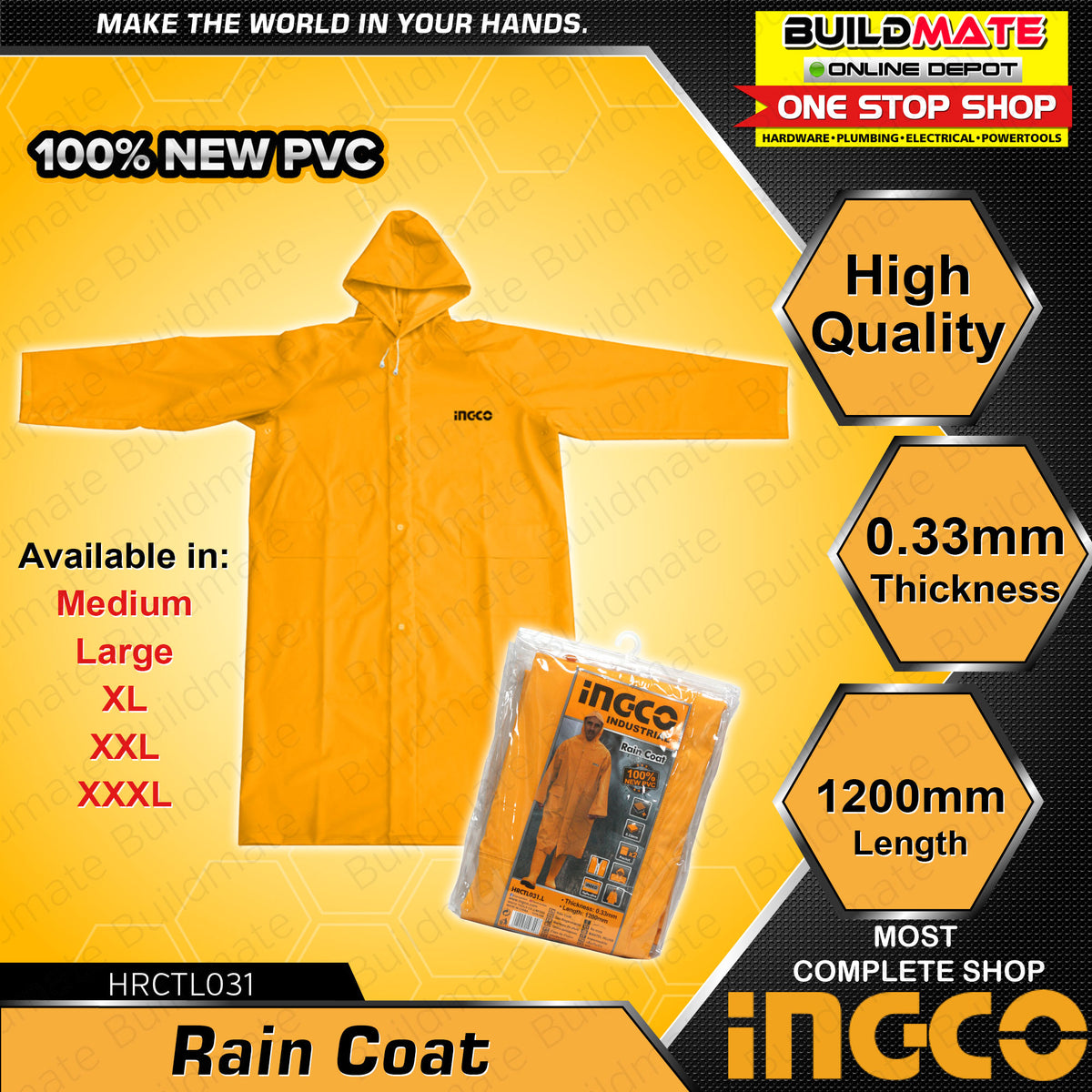 INGCO Rain Coat New PVC Material HRCTL031 SOLD PER PIECE •BUILDMATE• I ...