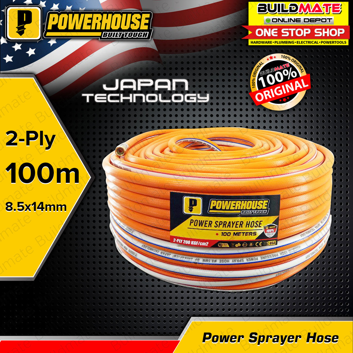 POWERHOUSE 100MTRS 2 PLY Power Sprayer Hose 8.5mm x 14BP •BUILDMATE• P ...