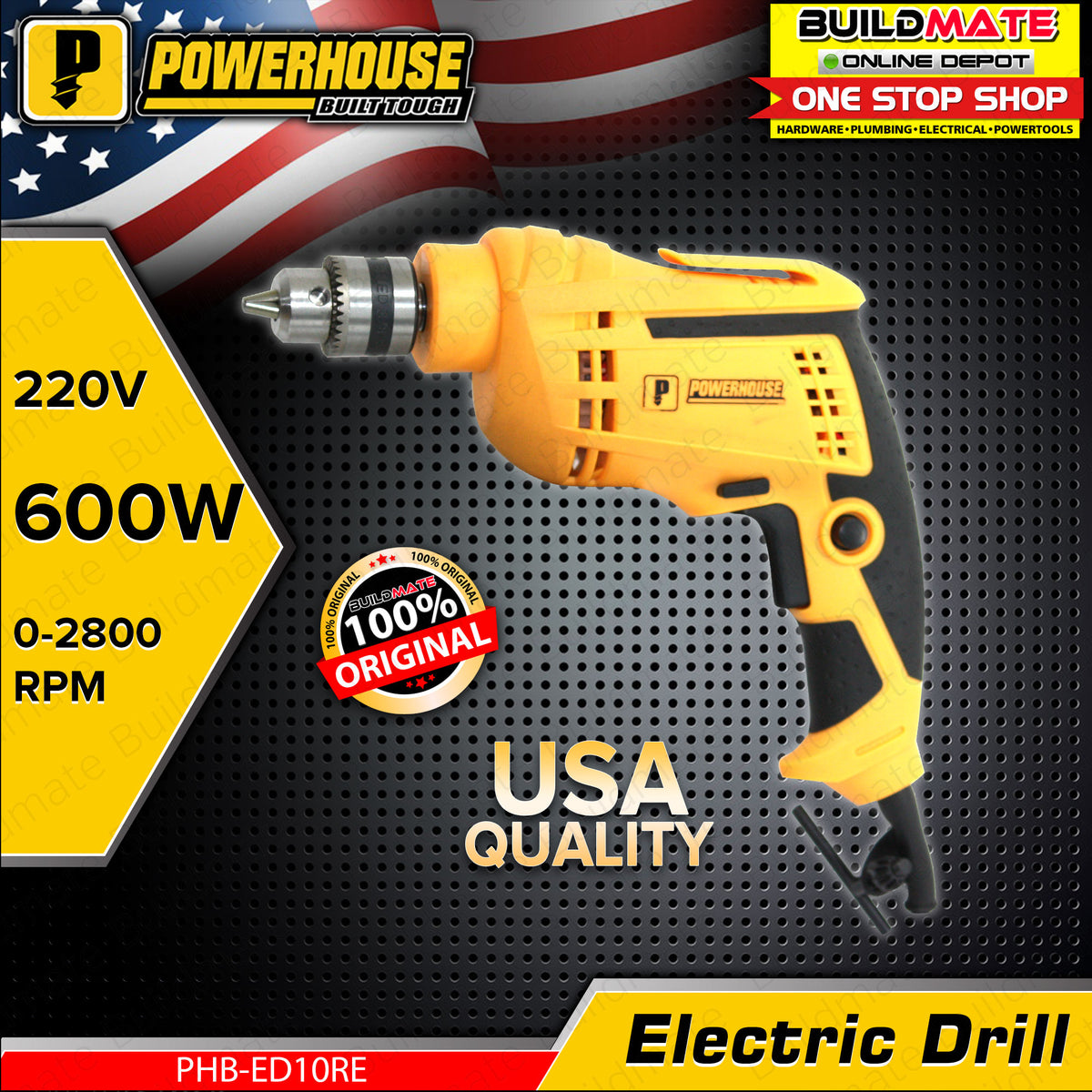 POWERHOUSE USA Electric Drill 600W 10mm PHB-ED10RE •BUILDMATE• PHPT ...