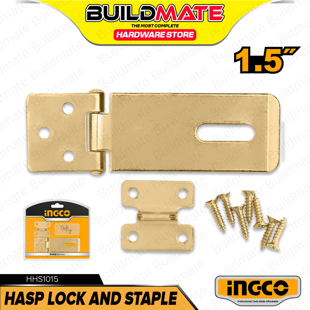BUILDMATE Ingco Steel 1.5" Inch Door Cabinet Hasp Lock and Staple With ...