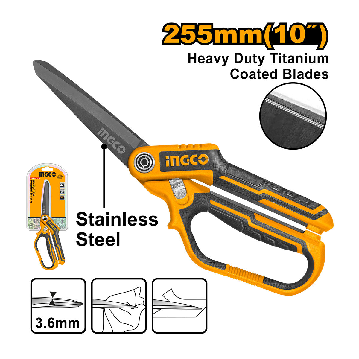 BUILDMATE Ingco 255mm(10" Inch) Rubber Grip Scissors Stainless Steel L ...