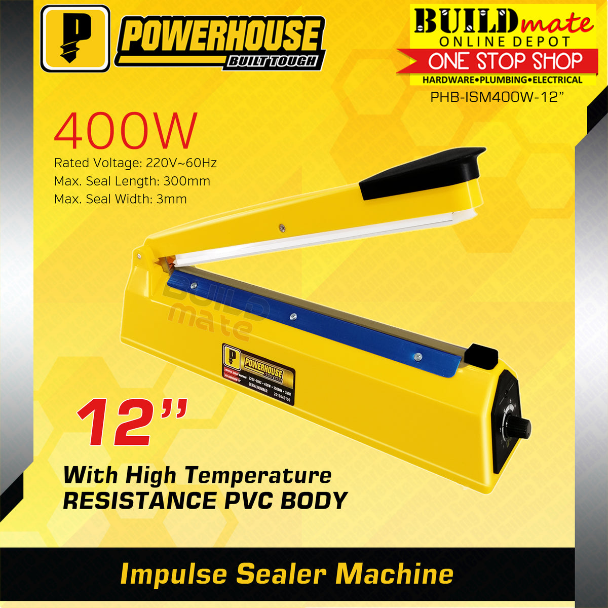 POWERHOUSE Plastic Impulse Sealer Machine 12" 400W PHB-ISM400W-12 •BUI ...